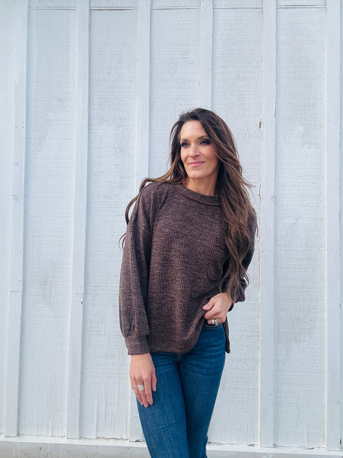 Rib Knit Pocket Crewneck — 2BG Boutique